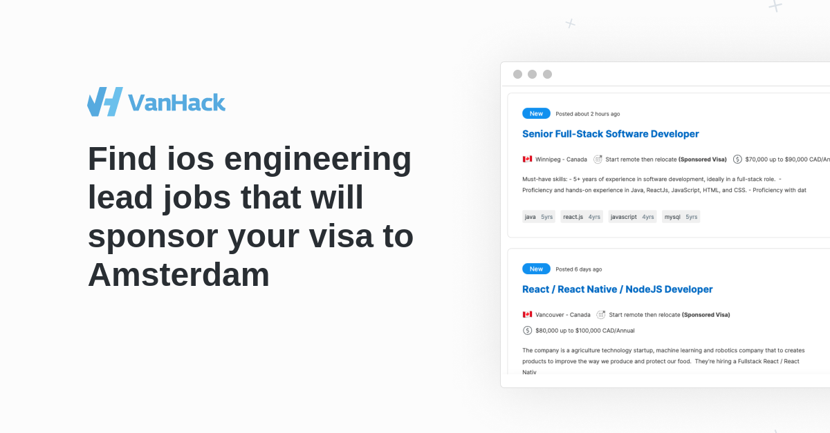 Ios engineering lead jobs in Amsterdam - VanHack
